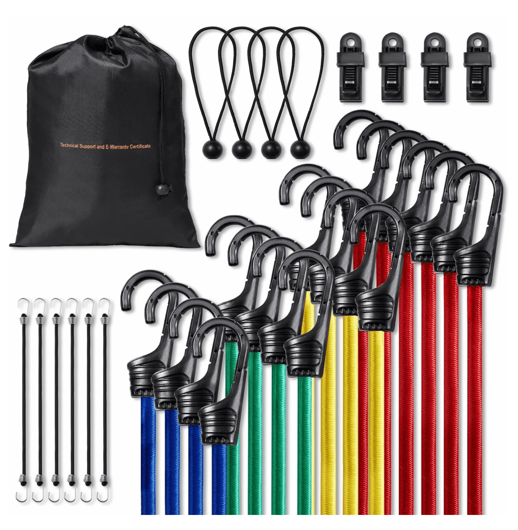 Bungee Cords 32 Pack, 8mm Heavy Duty Straps with Steel Hooks - Secure ...
