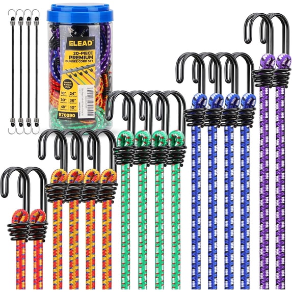 Bungee Cords Heavy Duty Outdoor: 20 Pcs Premium Rubber Bungee Cords ...