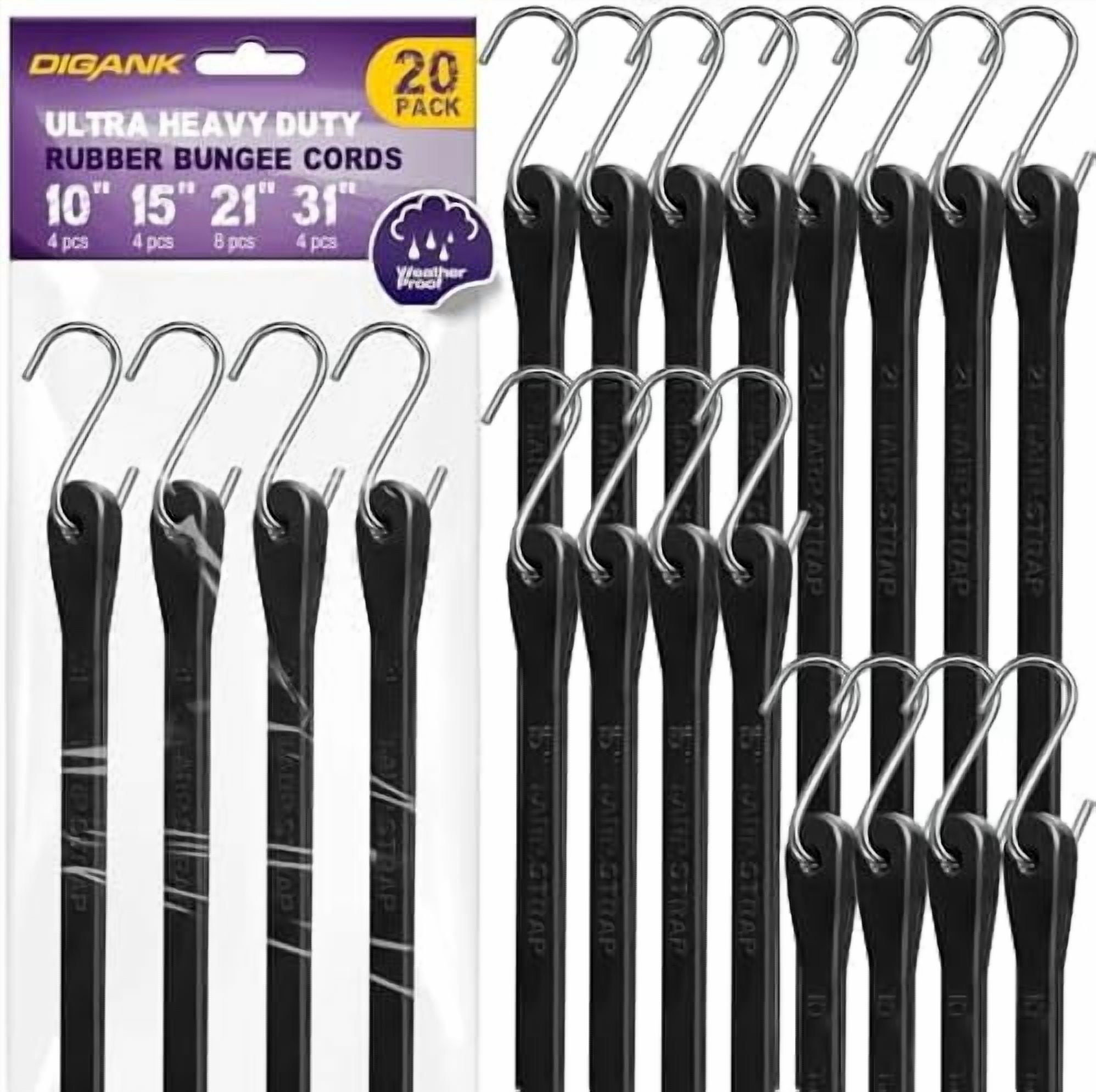 Bungee Cords with Hooks (20 Pack) Heavy Duty Outdoor Rubber Tarp Straps ...