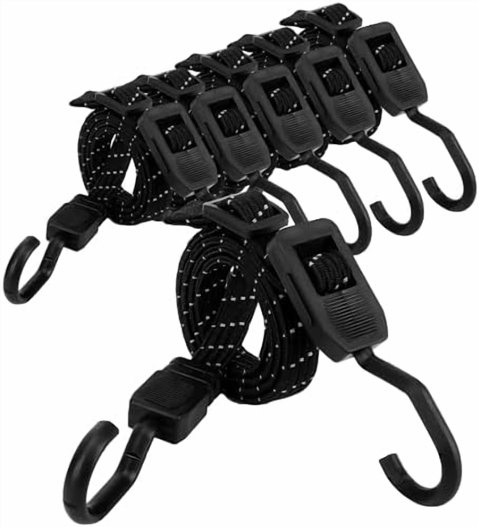 Bungee Cords with Hooks, 48 inch Heavy Duty Adjustable Flat Black ...