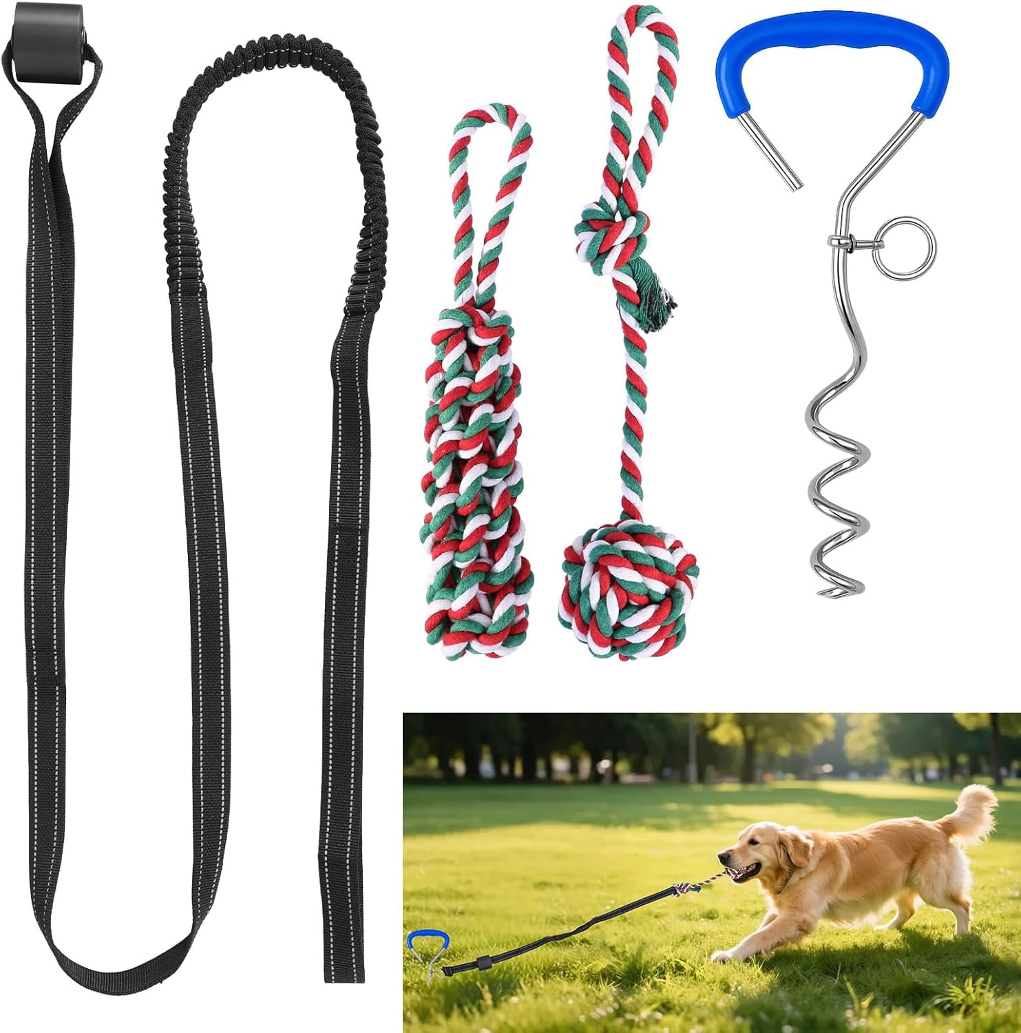 Bungee Tether Tug Outdoor Dog Toy With Stake,Tug Of War Dog Toy For ...