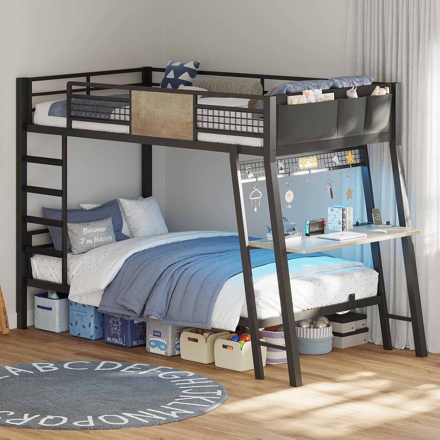 Bunk Bed for Small Space, Twin Over Twin Bunk Beds with Desk, Power ...
