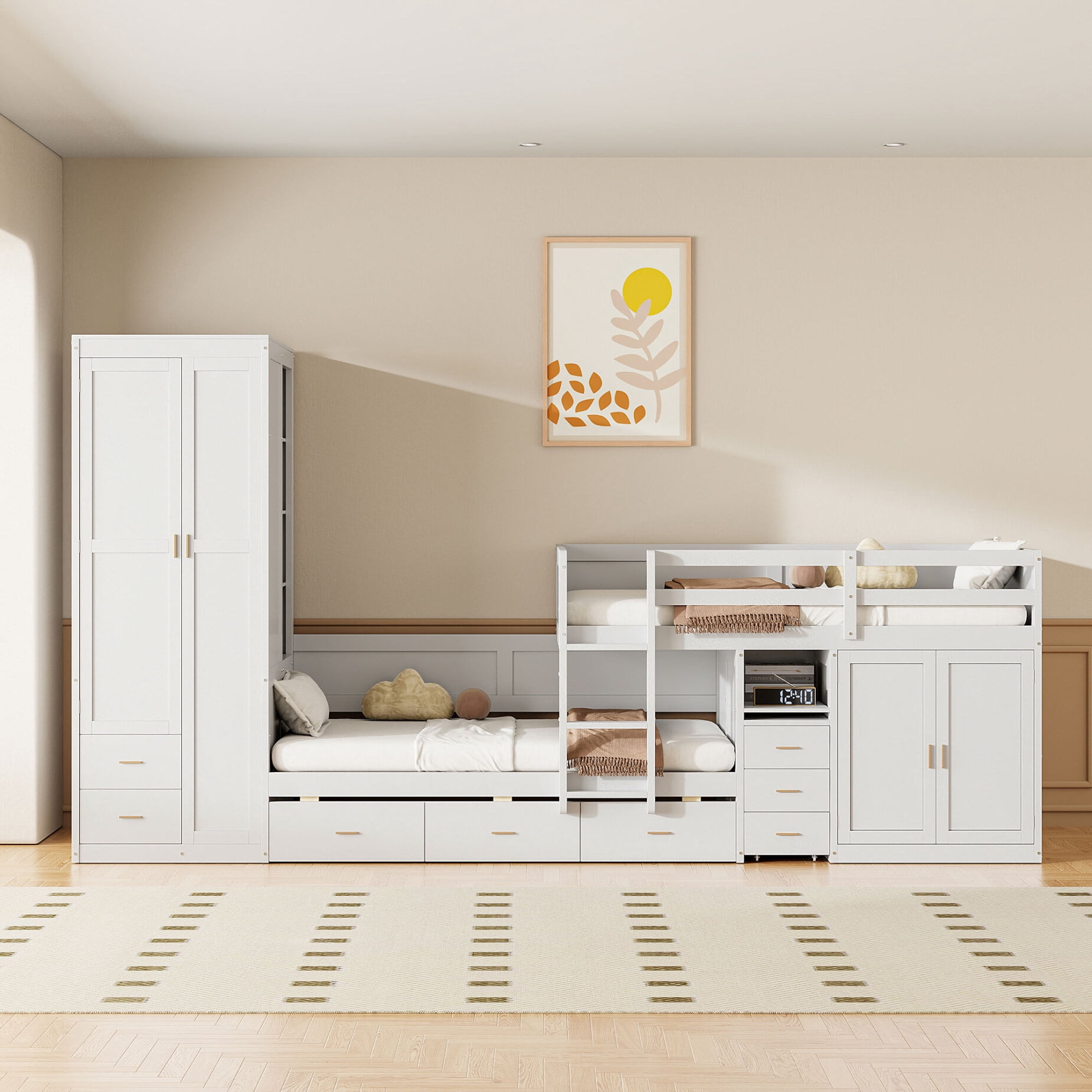 Bunk Bed with Trundle，Ultimate Space ,Saving Twin Wooden, Integrated ...