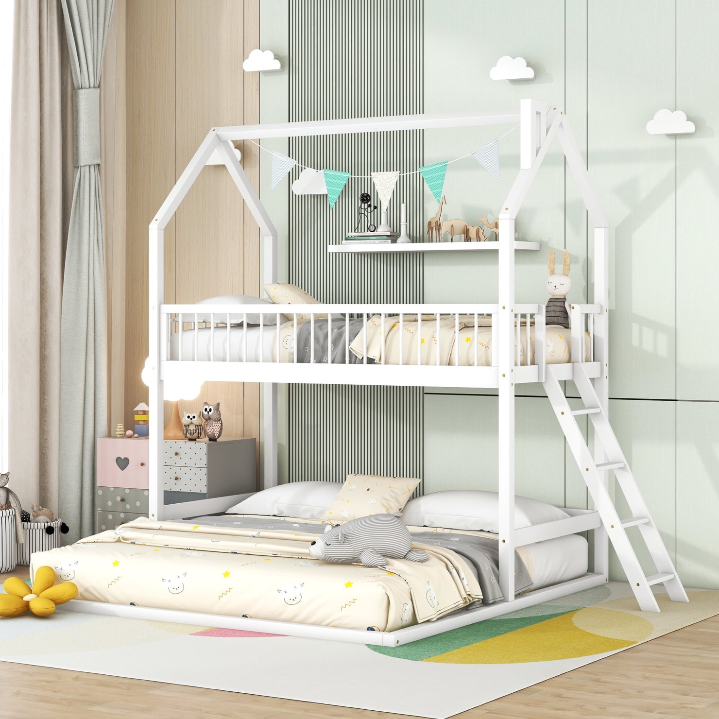 Bunk Bed Twin Over Twin with Extending Trundle, Twin Bunk Beds with ...