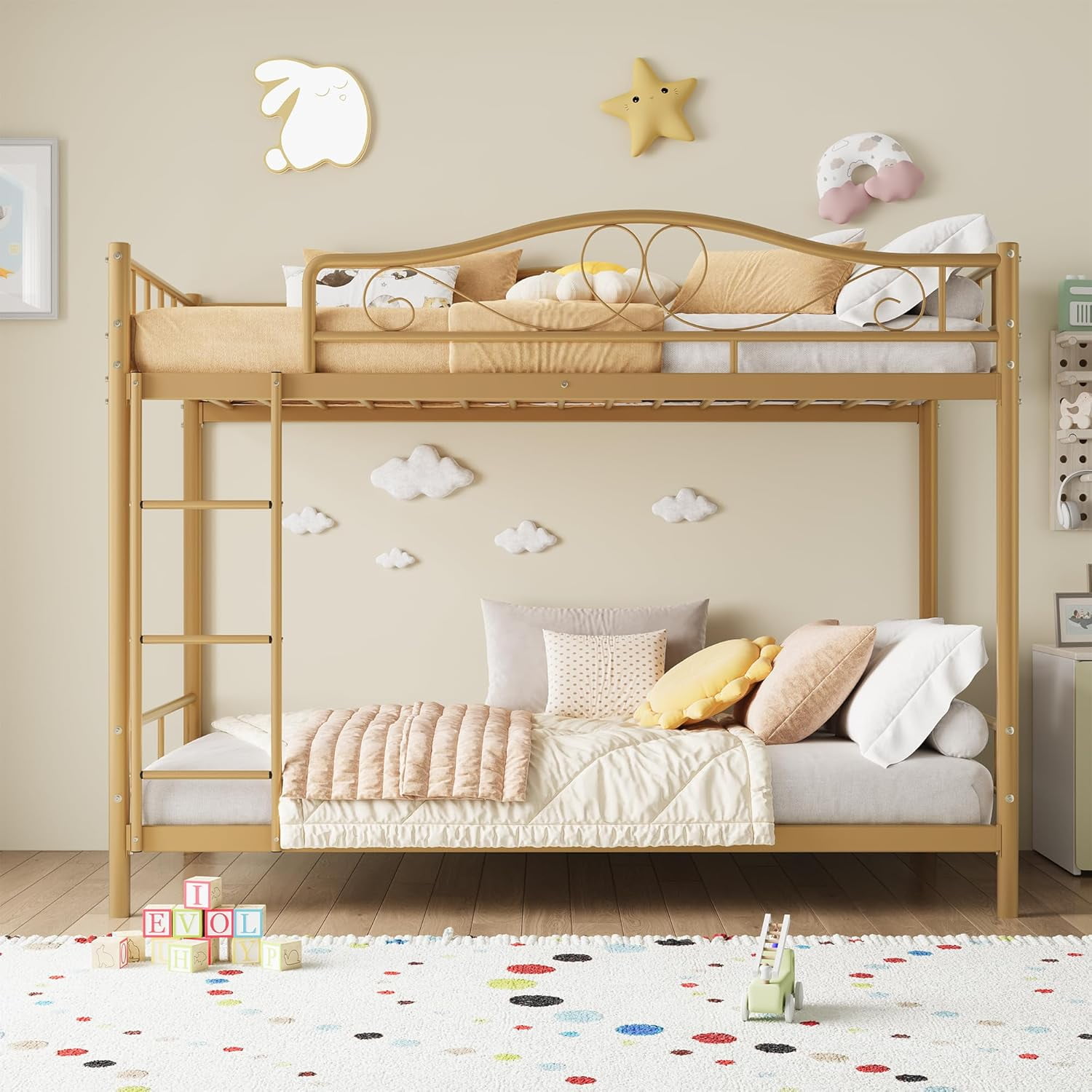 Bunk Bed Twin Over Twin, Twin Bunk Bed with Ladde & Full-Length ...