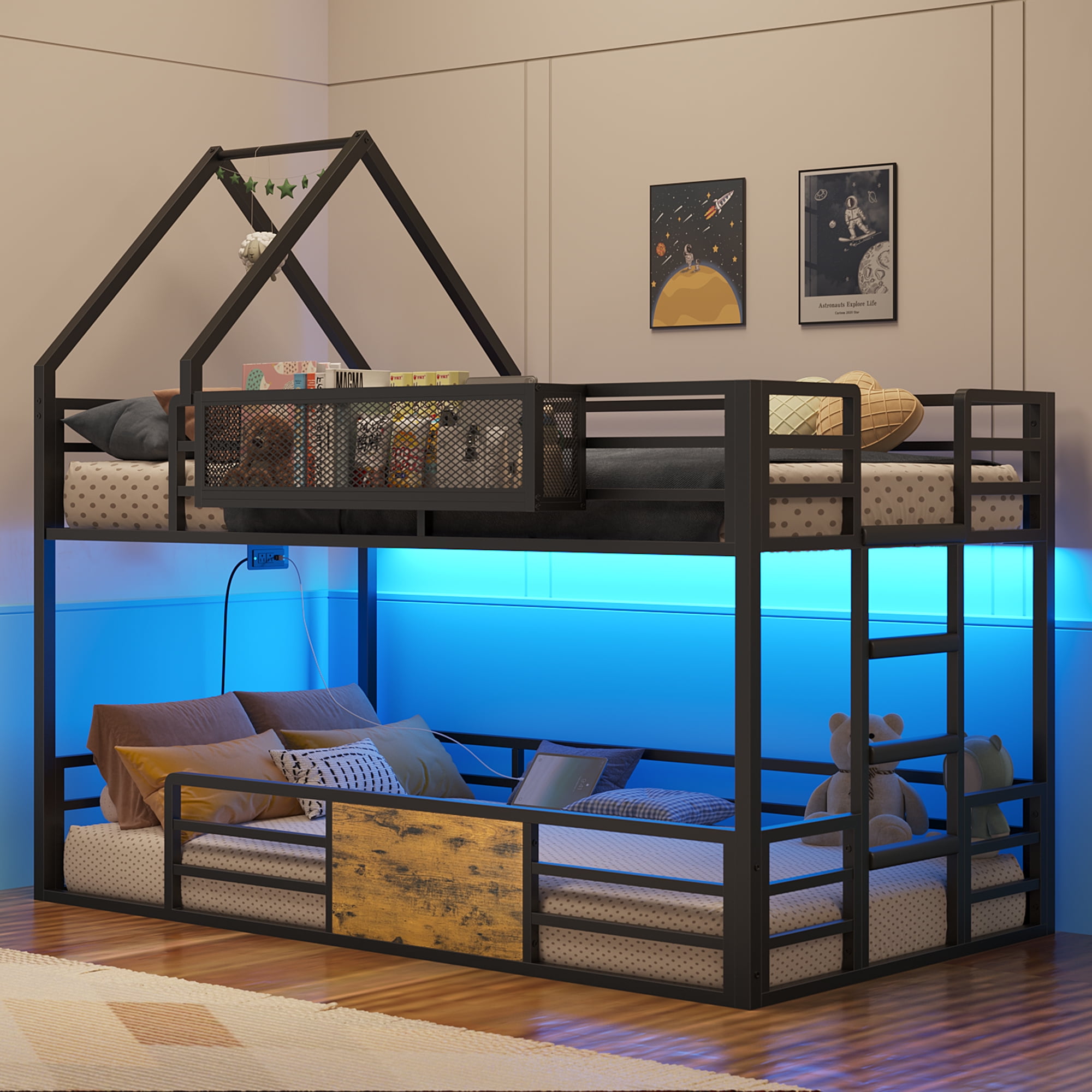 Bunk Bed Twin Over Twin with LED Lights and Charging Station,Loft Bed ...