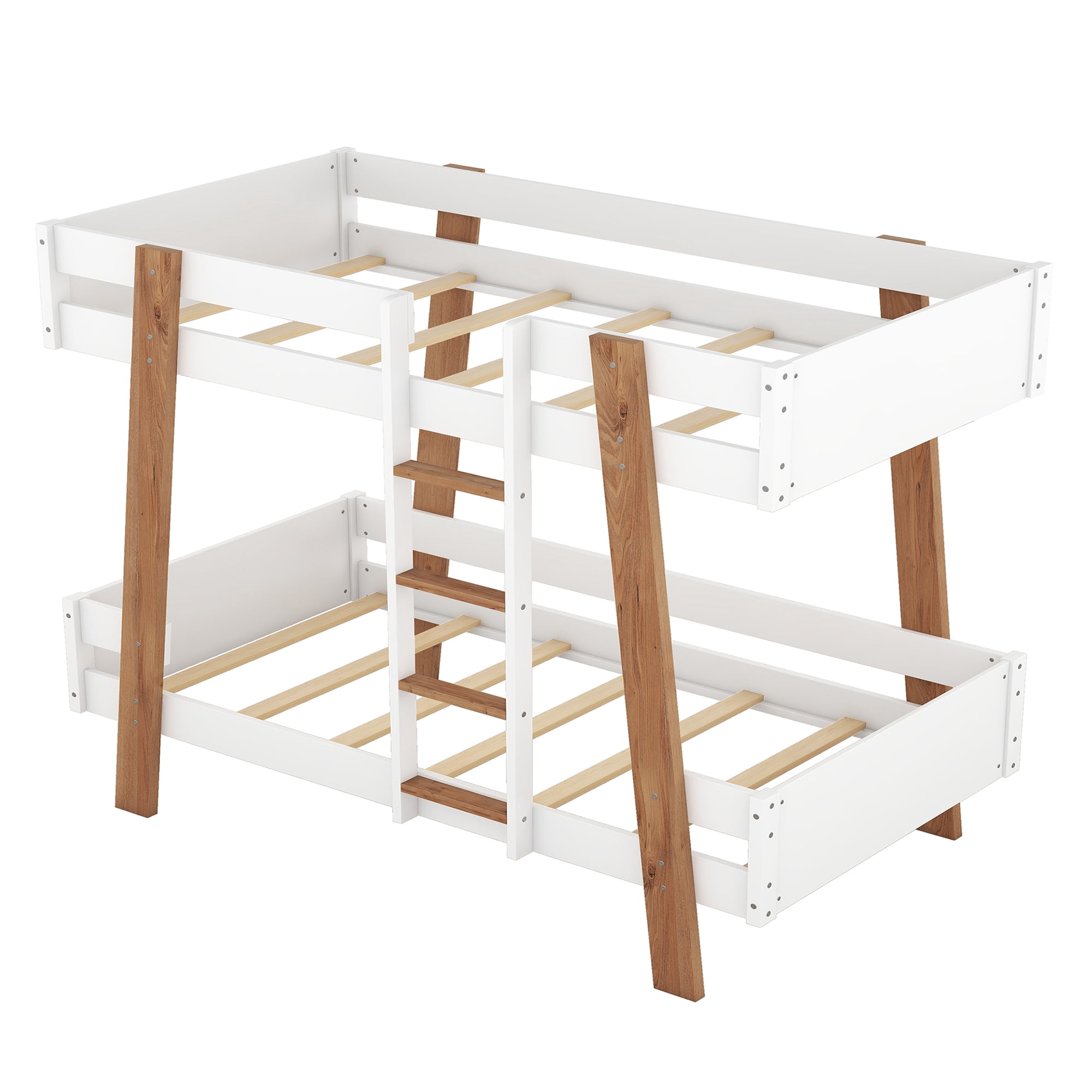 Bunk Bed With Built-in Ladder Safety Guardrails Solid Wood Frame No Box ...