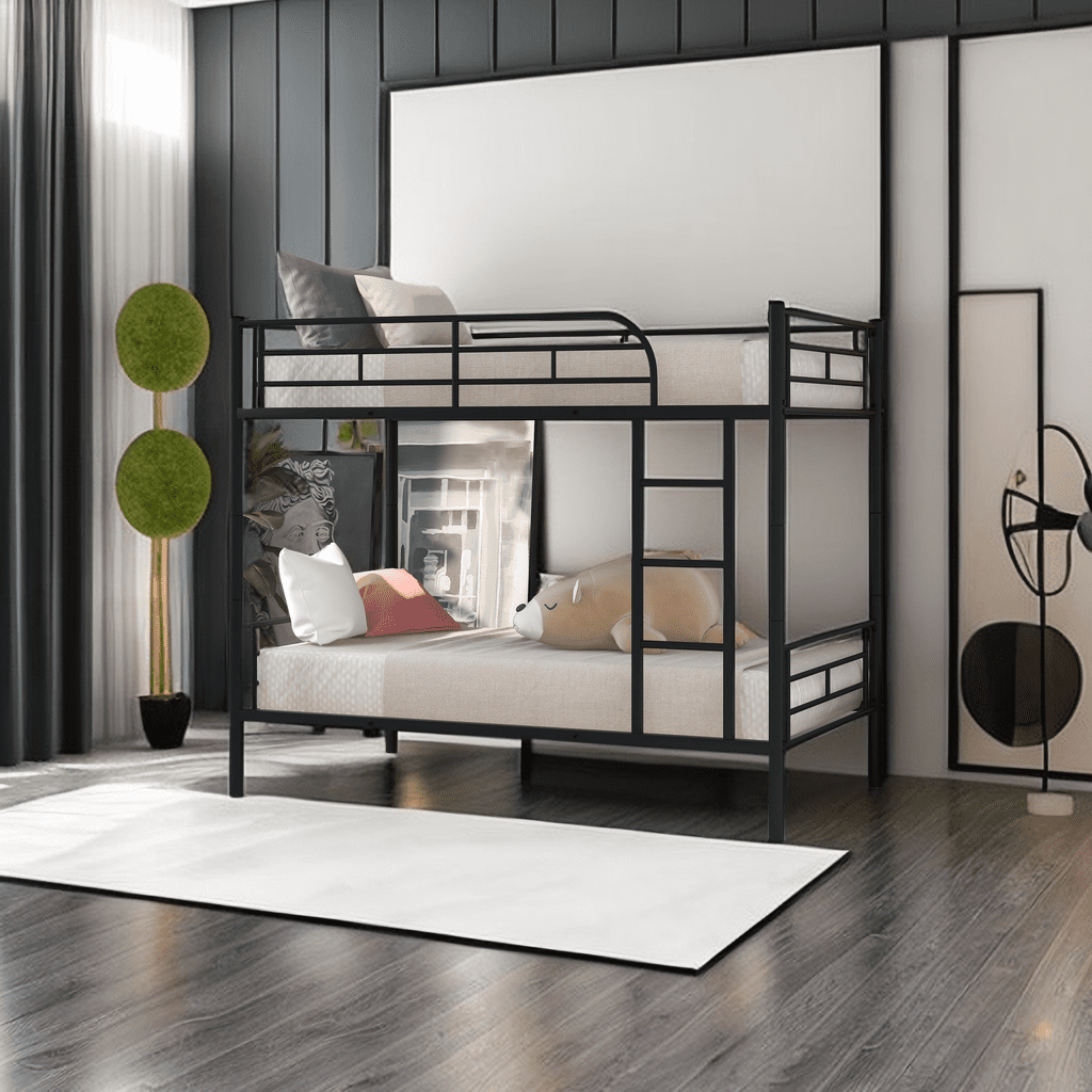 Bunk Bed with Ladder and high Guardrail, Able to Split, Metal Bunk Bed ...