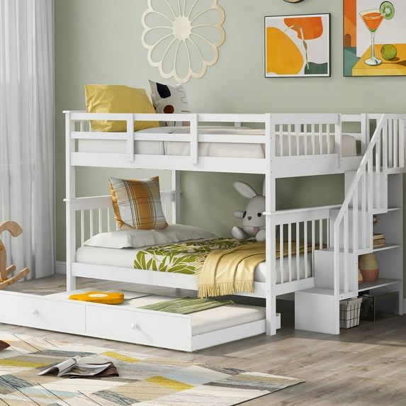Bunk Bed with Stair Storage Shelves / High - Quality Plywood, Safety ...