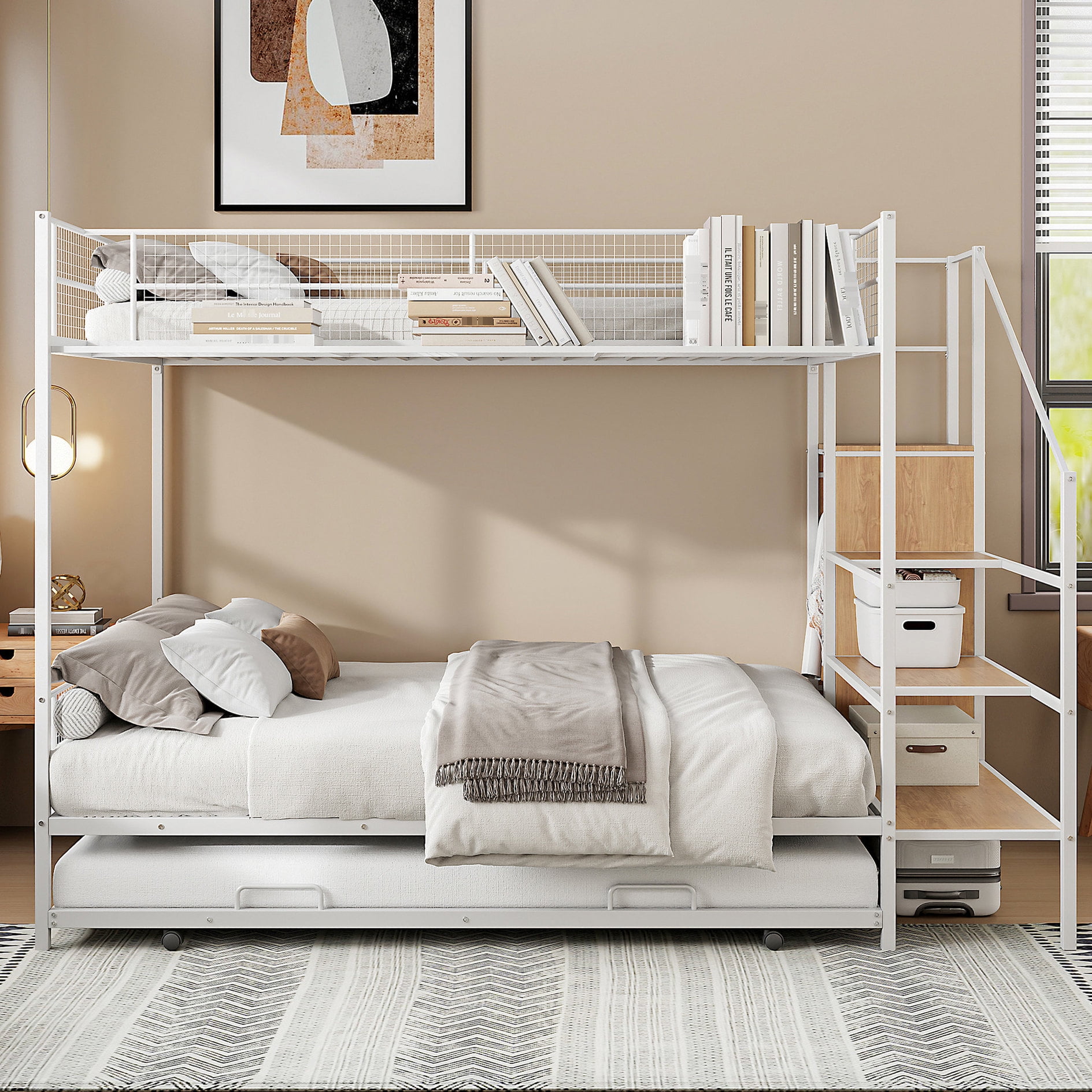 Bunk Bed with Step Ladder, Wardrobe, and Wire Shelving | Designed for ...