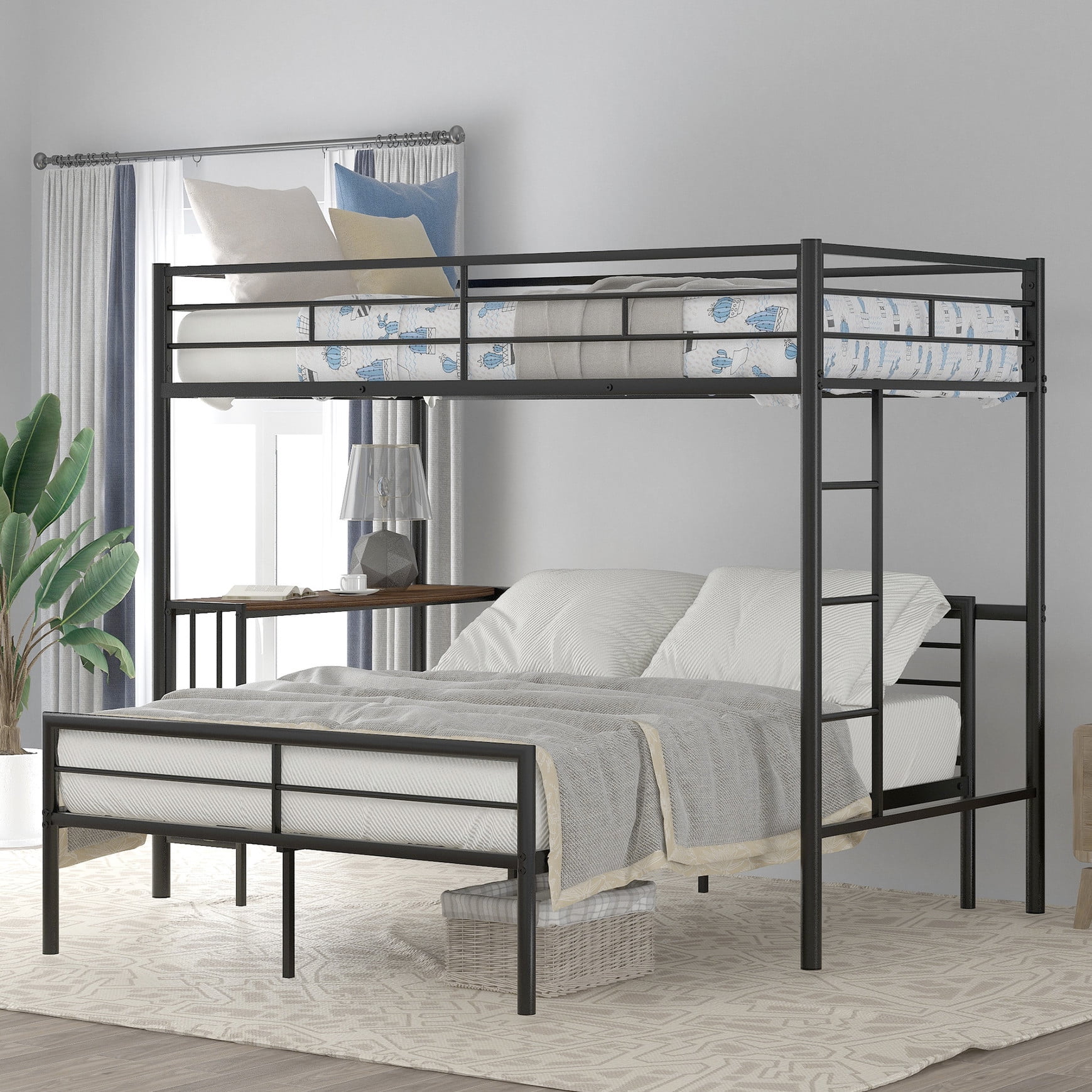 Bunk Bed with Twin and Full Sleeping Spaces / Metallic Powder Coated ...