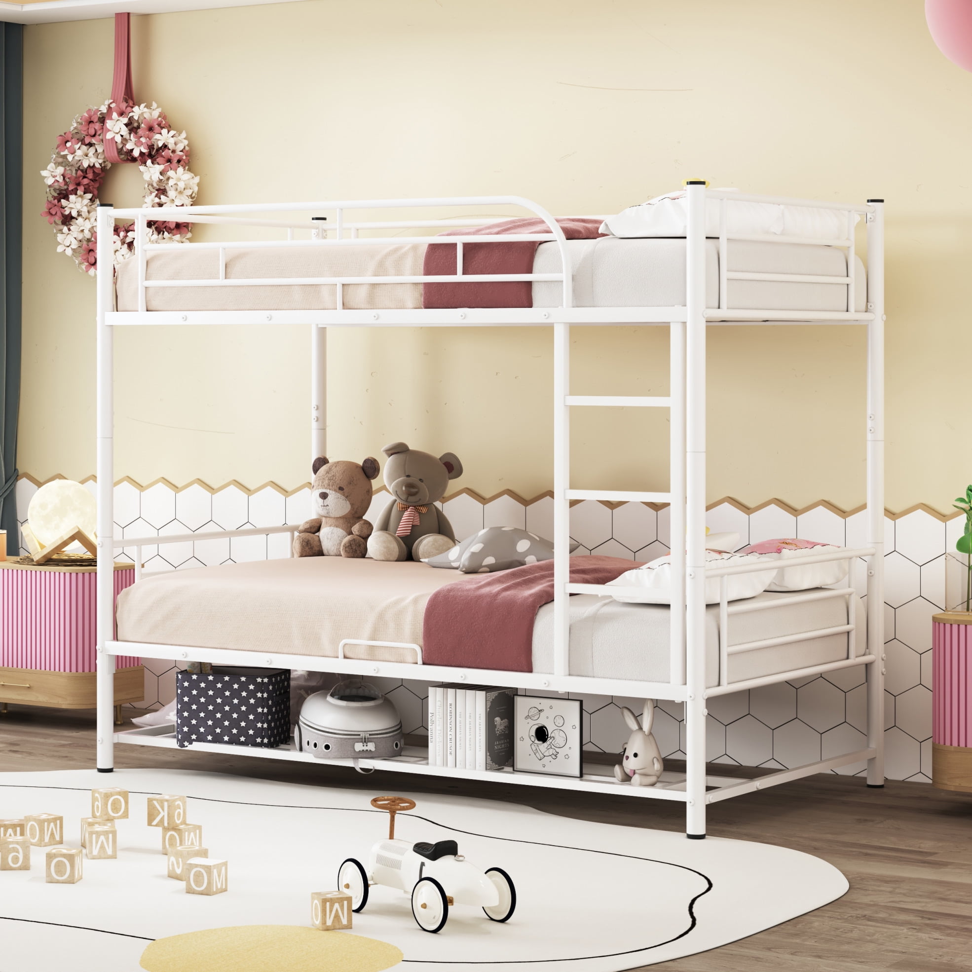 Bunk Beds Twin Over Twin, Convertible Bunk Bed with Storage Shelf ...