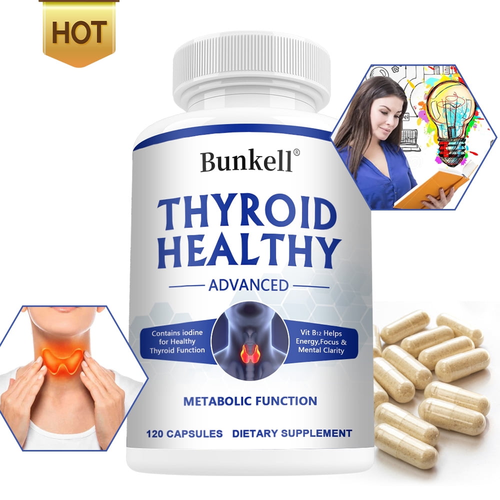 Bunkell Thyroid Support Iodine Supplement, with Selenium,Vitamin B12 Complex, Regulate Thyroid ...