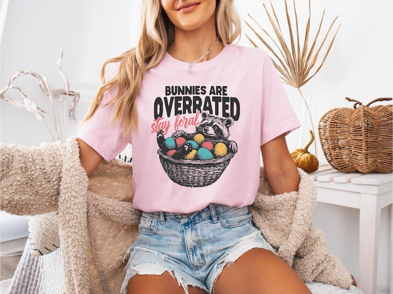 Bunnies Are Overrated Stay Feral T-Shirt, Funny Easter Raccoon Shirt ...