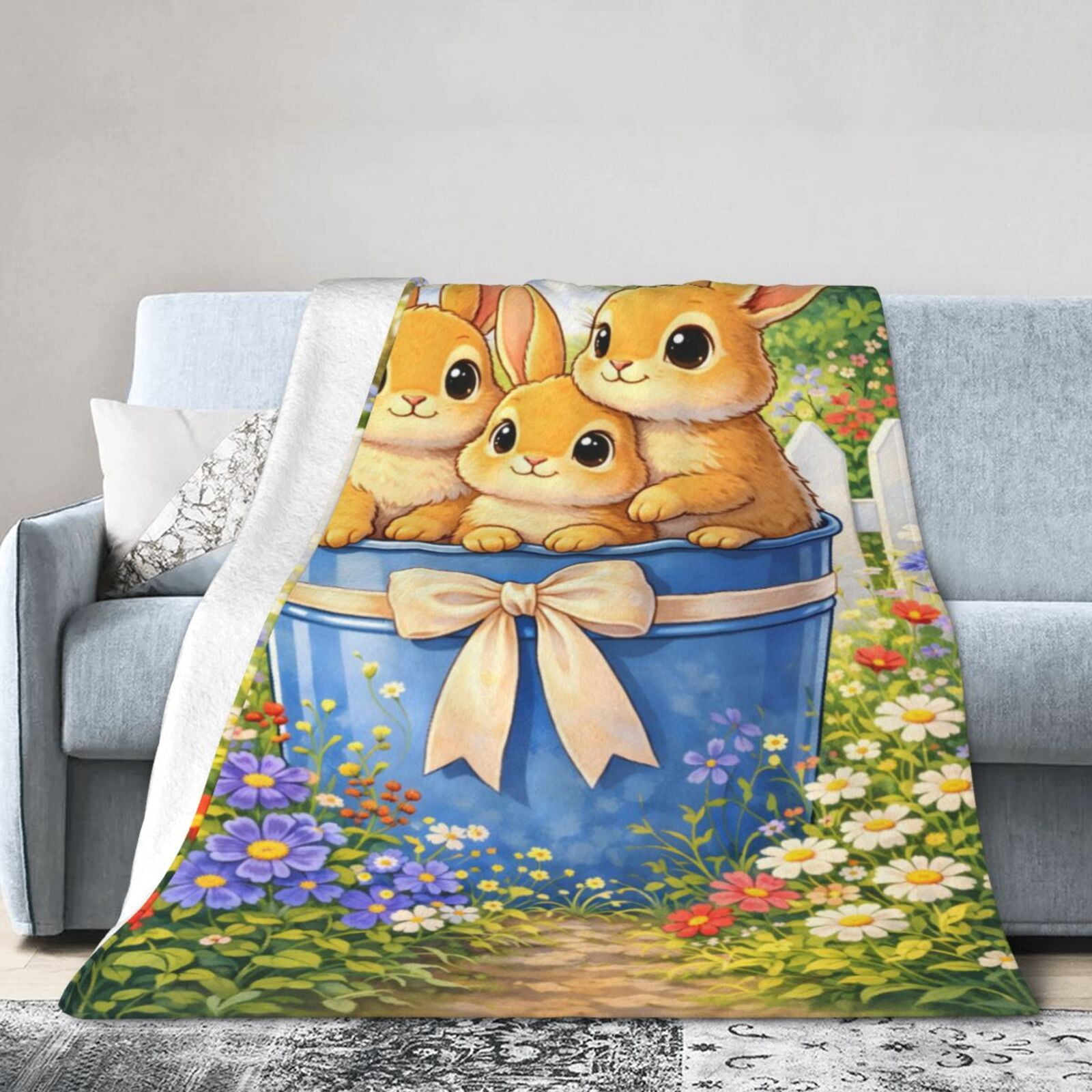 Bunnies Blanket Gift for Animal Lovers Bunnies in Garden Spring Home ...