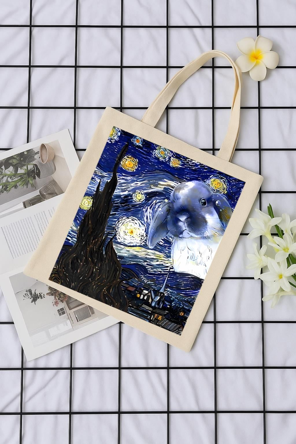 Bunnies Cute Rabbit Starry Night Vincent Van Gogh Tote Bag, Bunnies Bag ...