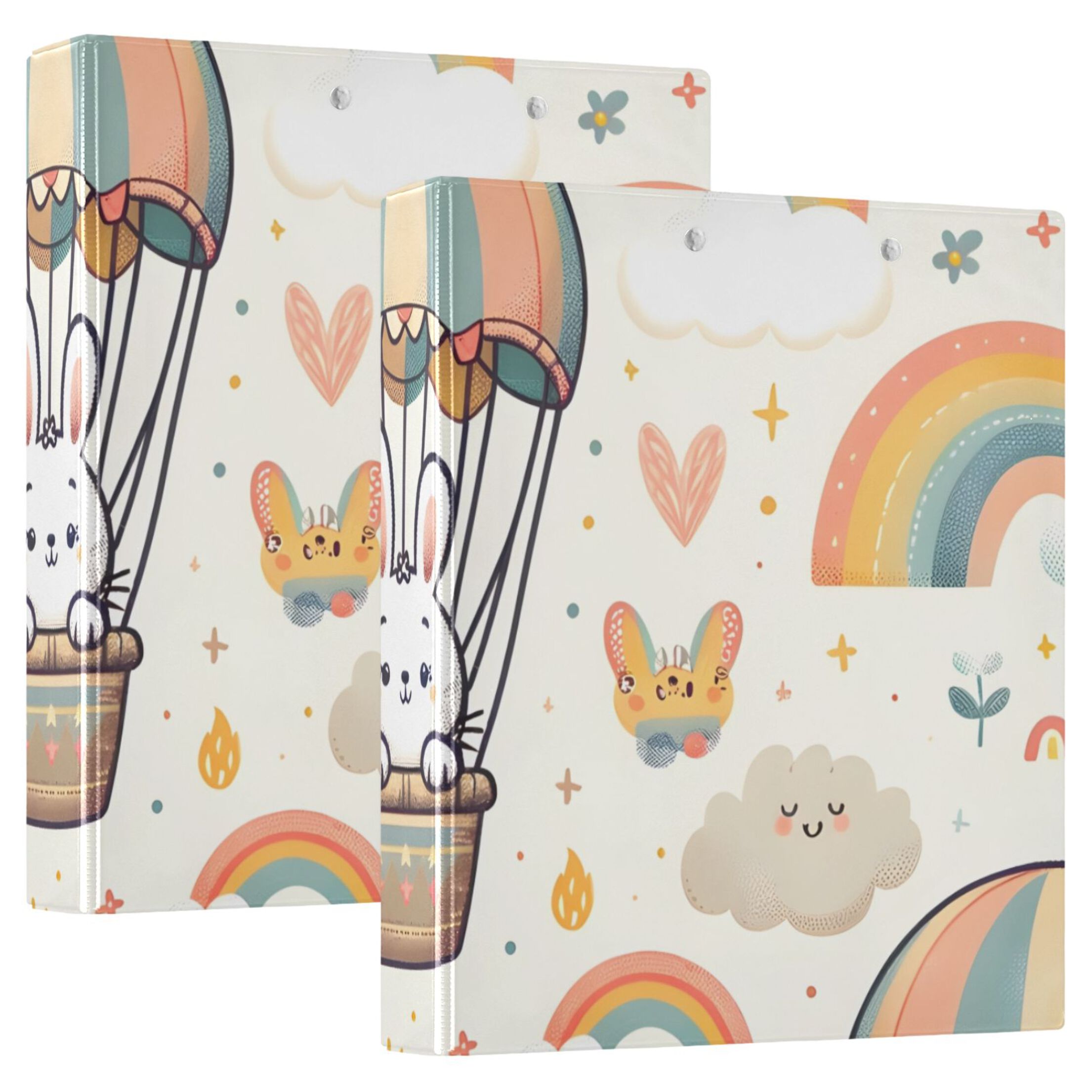 Bunnies Hot Air Balloons and Rainbows 3 Ring Binders 1.5 inch Hardcover ...
