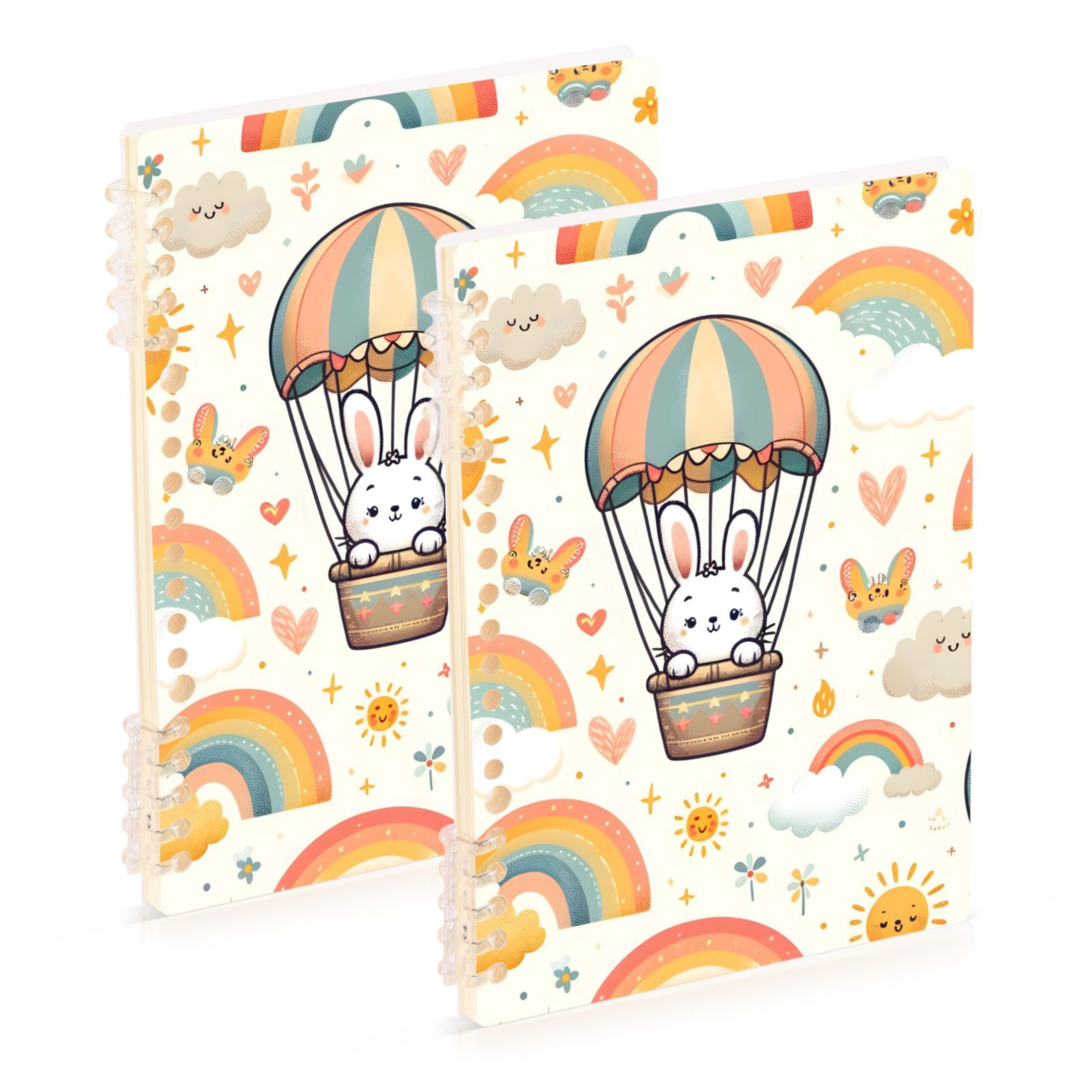 Bunnies Hot Air Balloons and Rainbows Ring Binder Notebook Journey Note ...