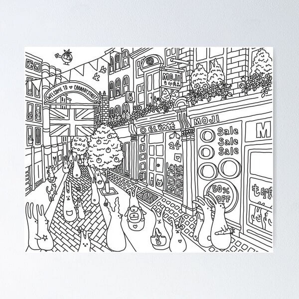 Bunnies In London Carnaby Street - Line Art Poster Wall Art, Modern ...