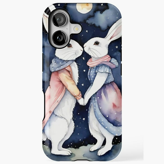 Bunnies In Love Cute Rabbit Pair Art iPhone Case 17 through 11 Pro Max ...