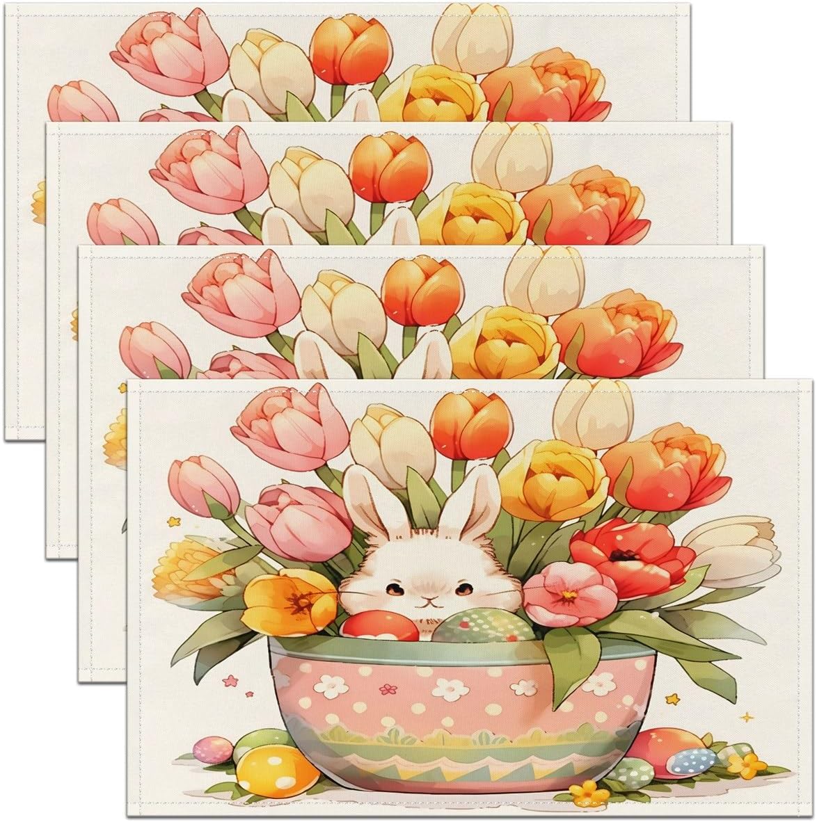 Bunnies Placemats Set of 4 12"x18" Kids Flower Floral Placemats for ...