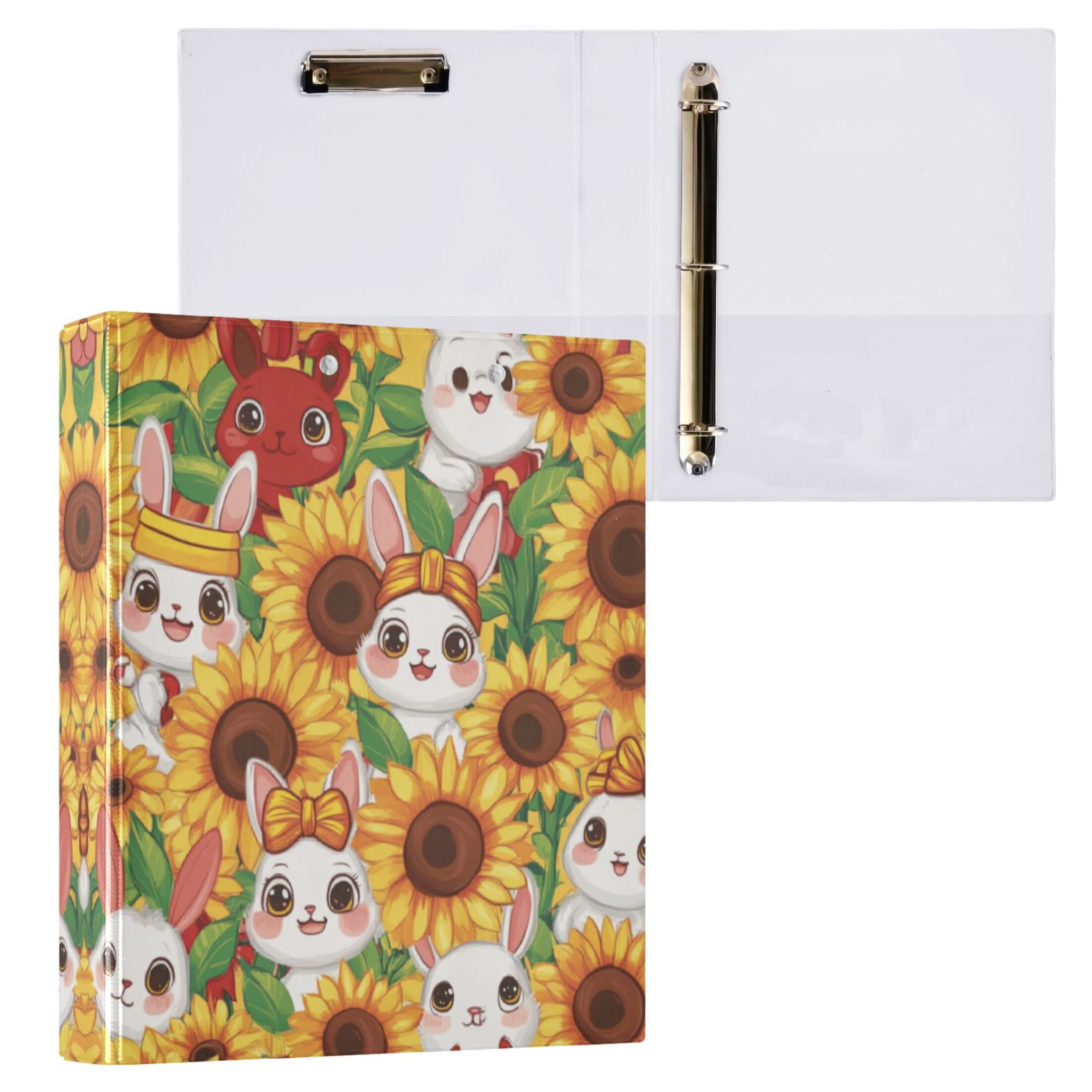 Bunnies and Sunflowers 3 Ring Hardcover Binders 1.5in Round Rings for ...