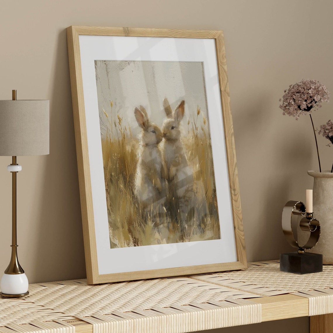 Bunnies in a Field Canvas Poster Spring Bunny Rabbits Print Wall Art ...
