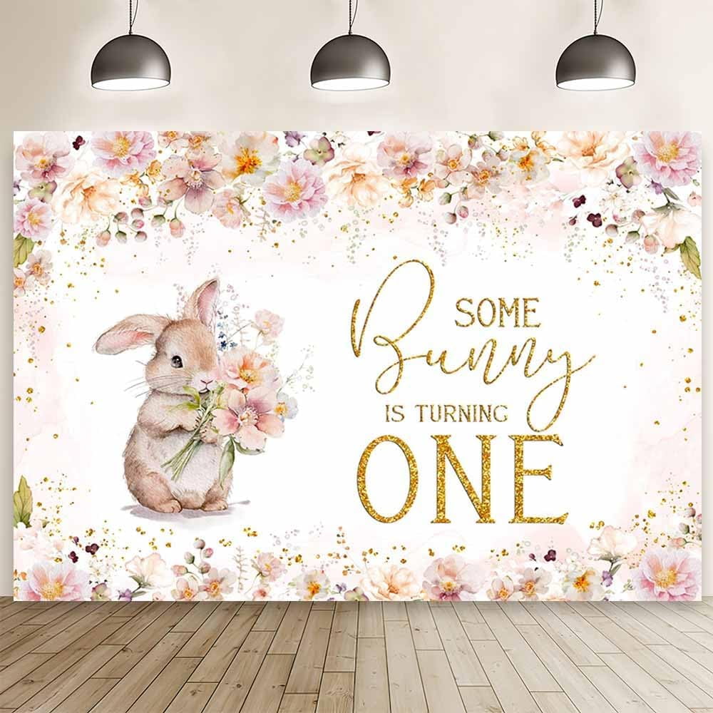 Bunny 1st Birthday Backdrop for Girl Easter Some Bunny is Turning One Photography Background ...