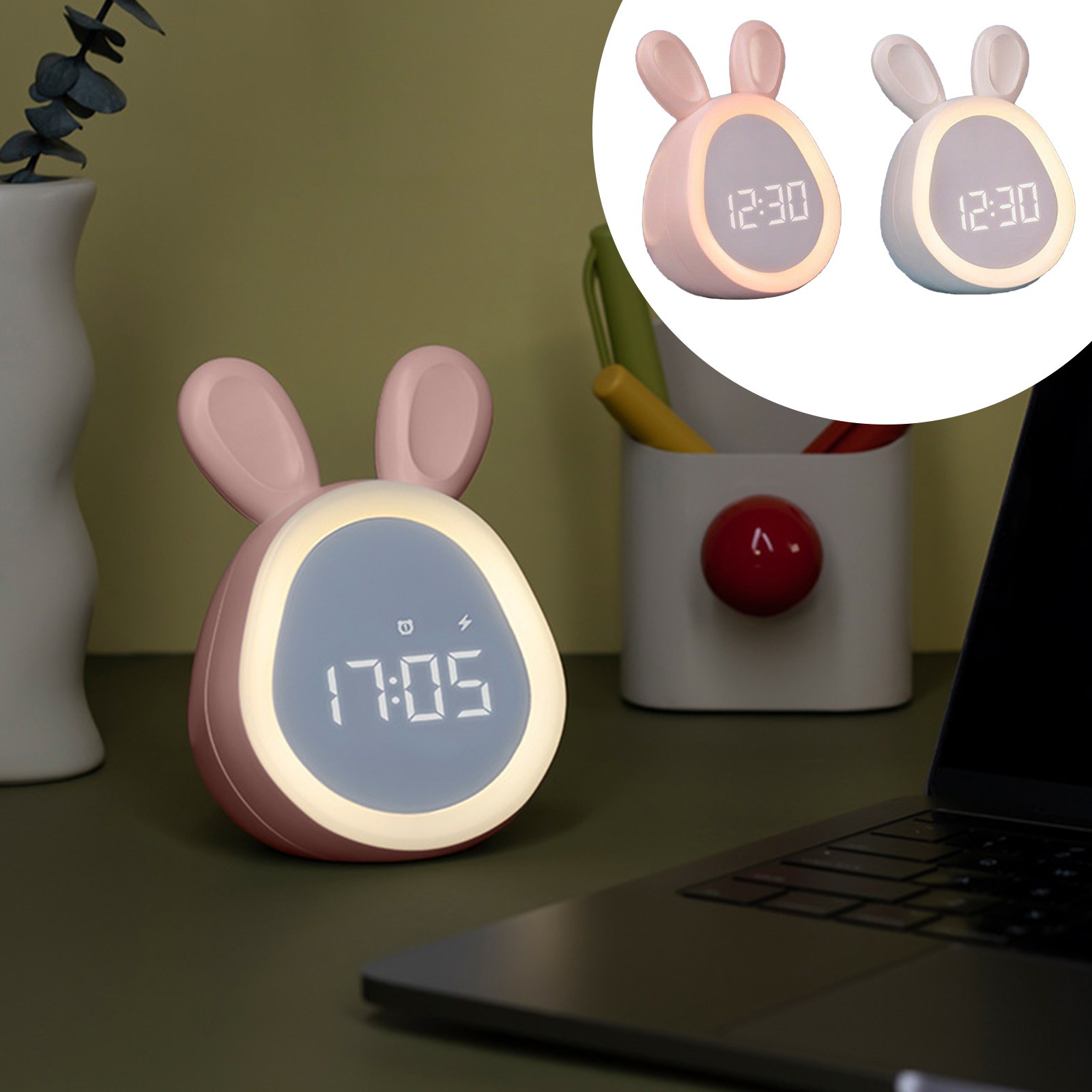 Bunny Alarm Clock With Night Light | Adjustable Brightness & Alarms ...