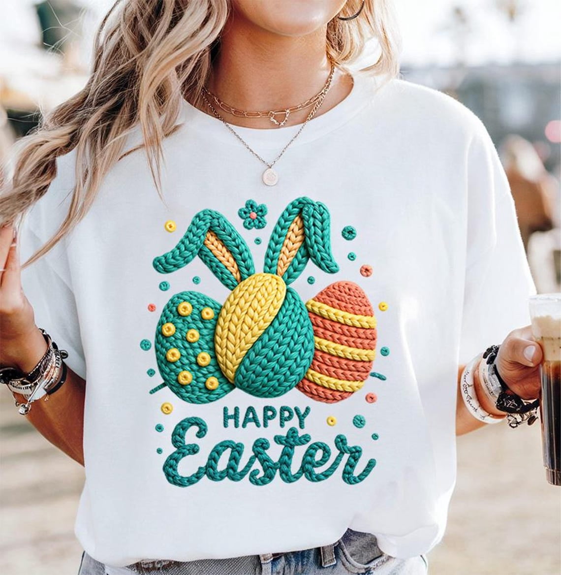 Bunny And Egg Shirt Playful Knit Pattern Style Spring Family Apparel ...