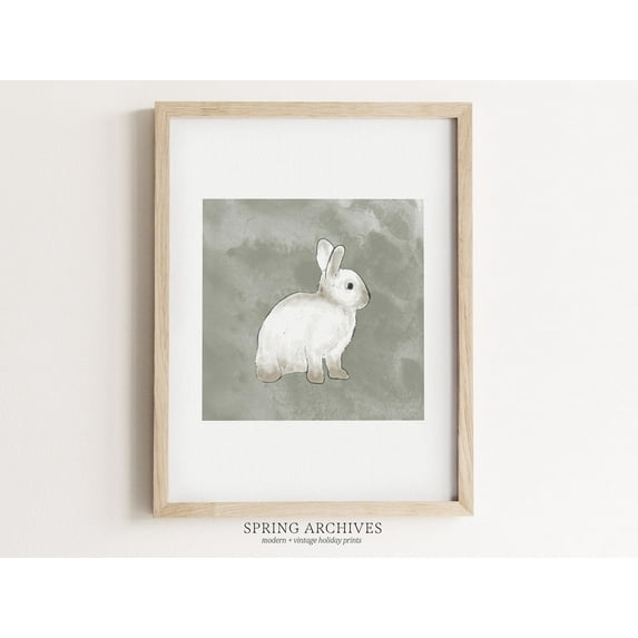Bunny Art Print, Easter, Green Illustration Wall Art, Modern Spring ...