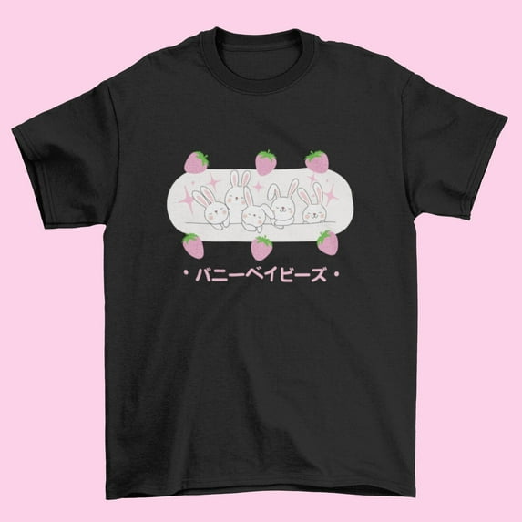 Bunny Babies Kawaii Graphic Tee with Cute Pink Anime-Style Bunny Art ...