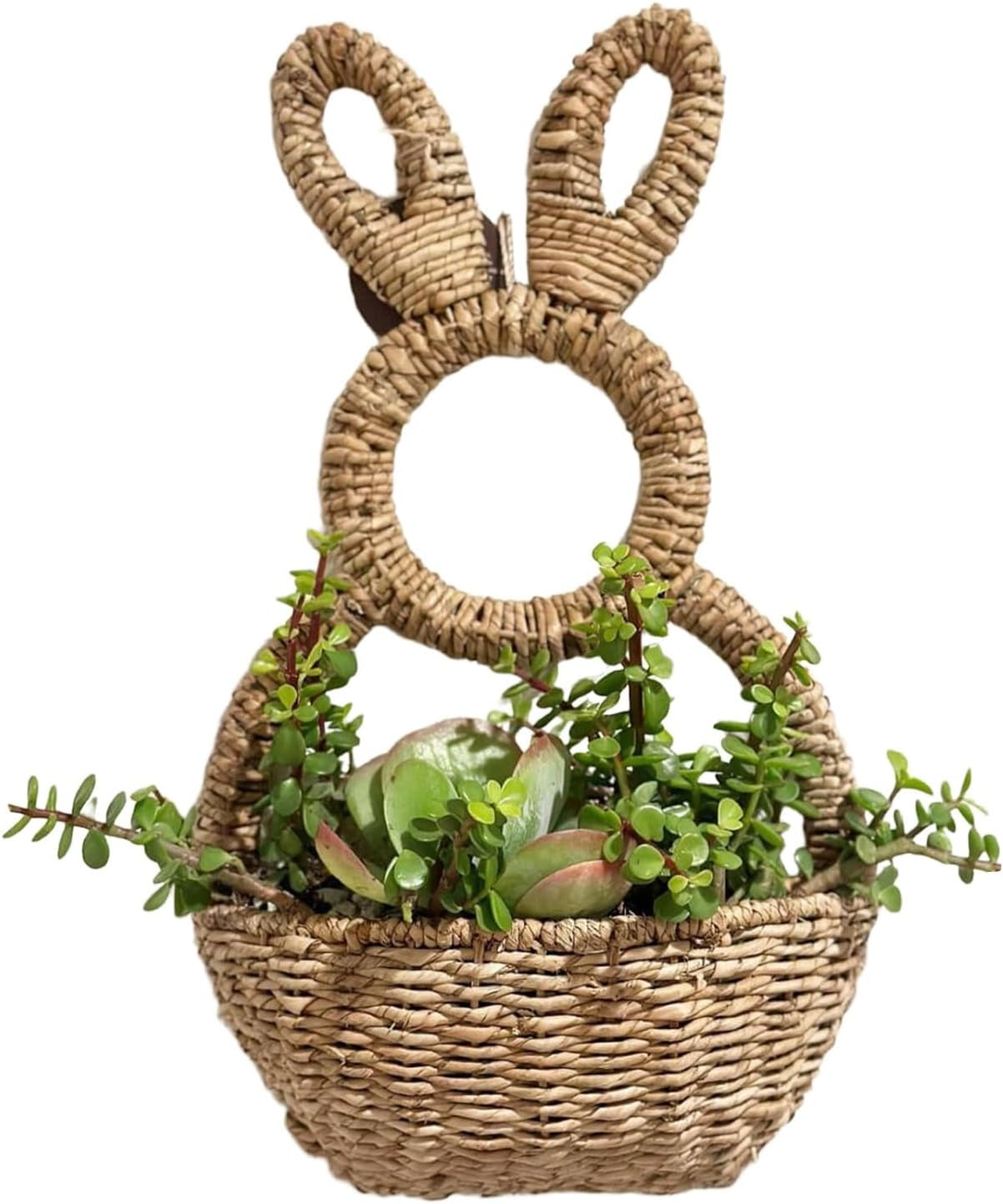 Bunny Basket Hanging Wall Pocket Spring Decor, Wicker Easter Bunny ...