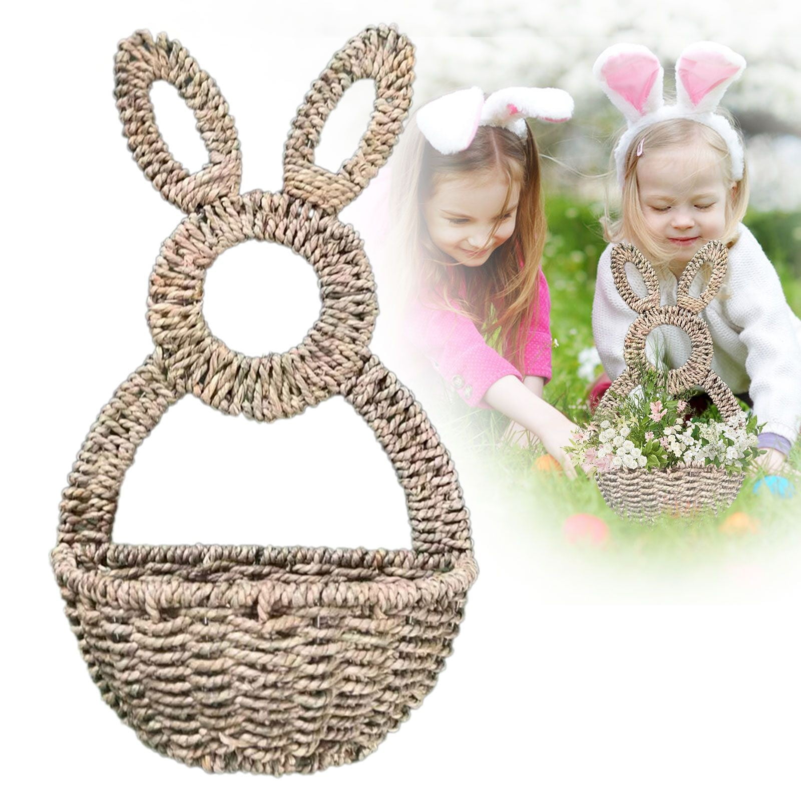 yotlbmk Easter Bunny Basket Hanging Wall Pocket, Hand Woven Wicker ...