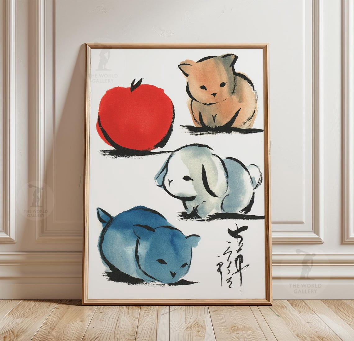 Bunny Bear Apple Nursery Hand Painted Animal Illustration Room Art ...
