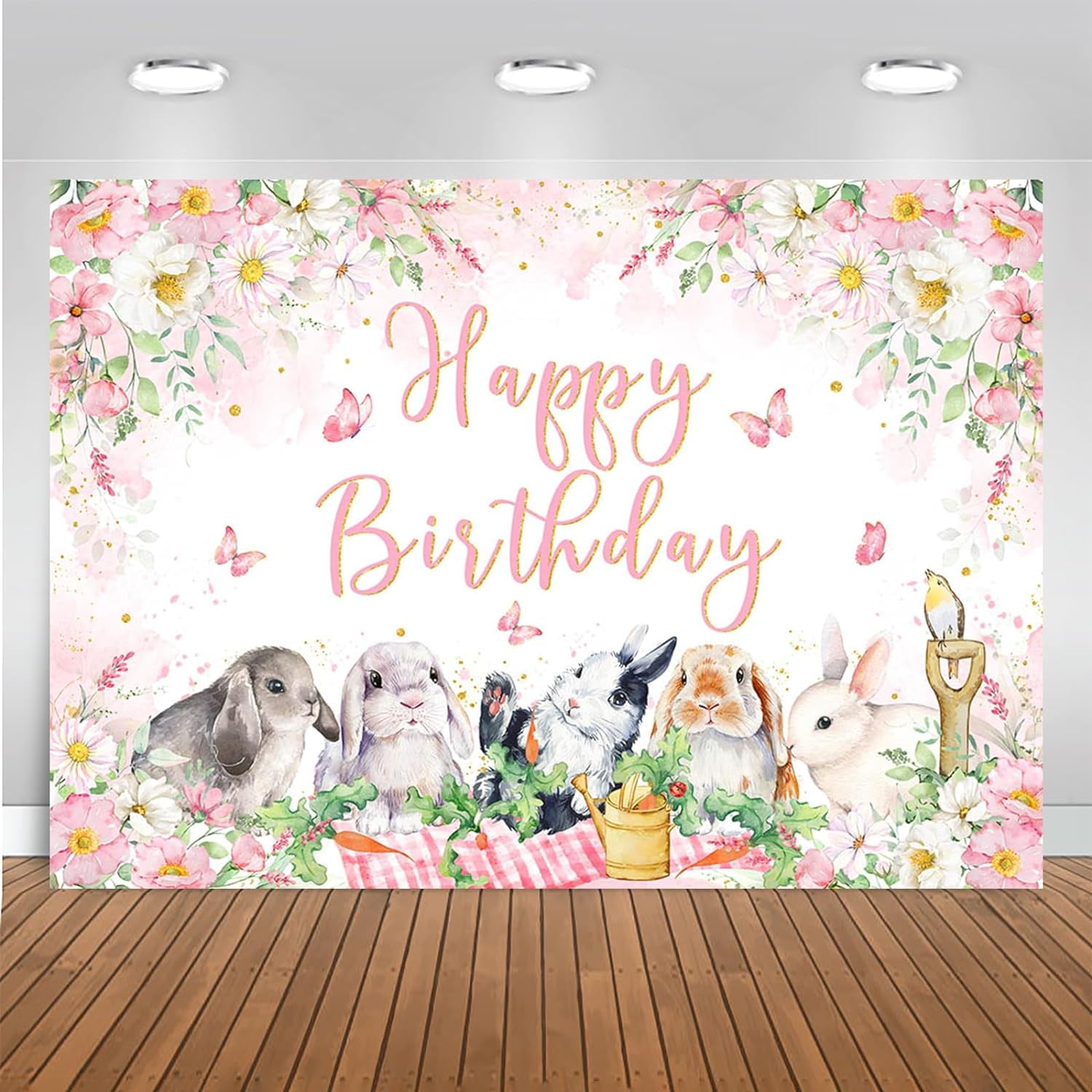 Bunny Birthday Backdrop for Girls Easter Happy Birthday Party ...