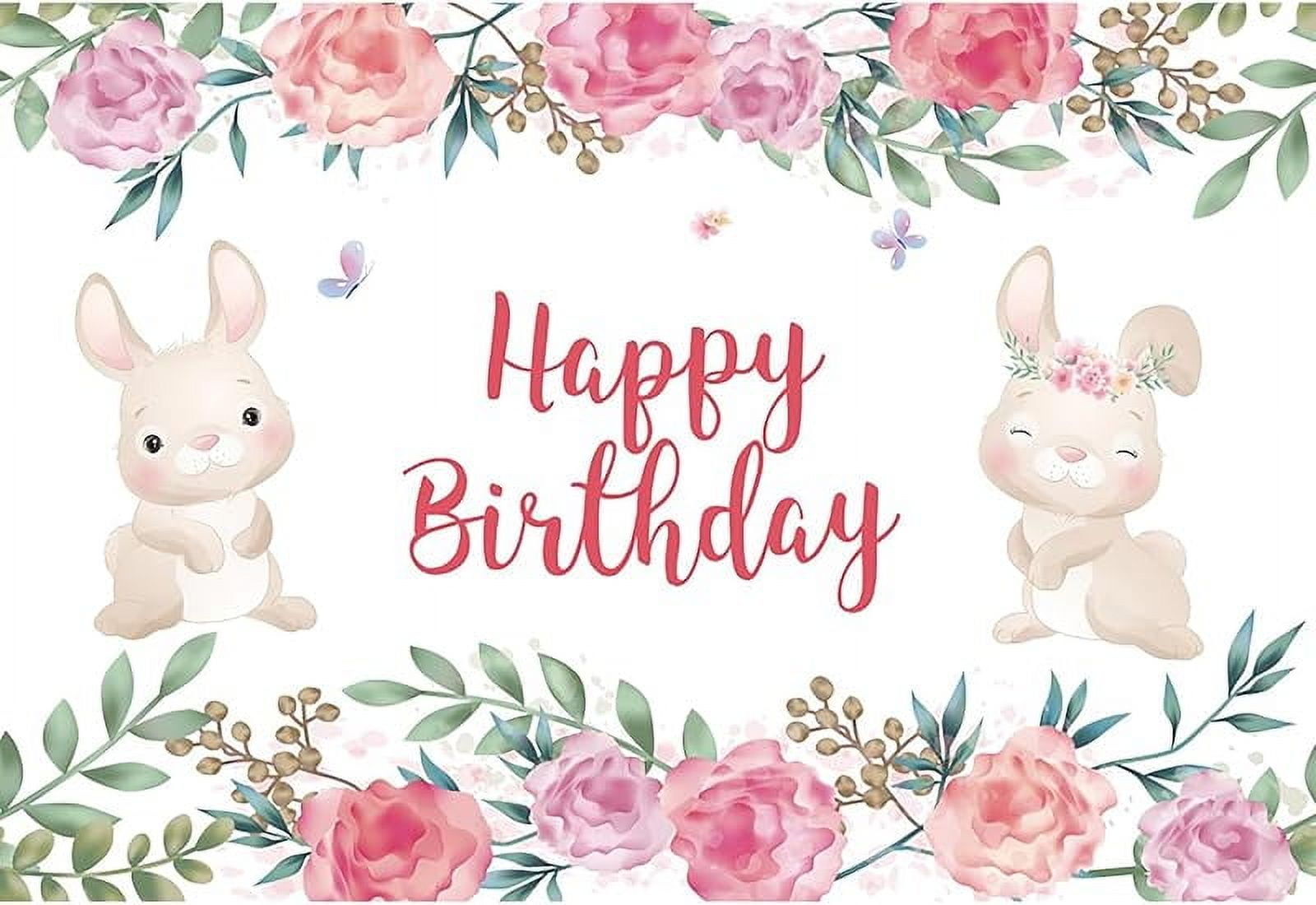 Bunny Birthday Backdrop for Girls Watercolor Floral Butterfly Rabbits ...
