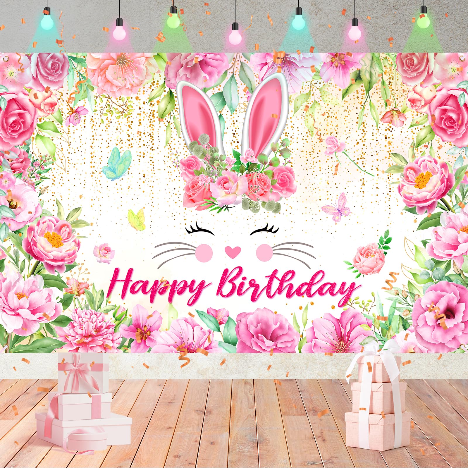 Bunny Birthday Banner Decorations DHF10 for Girls,Easter Banner Pink ...