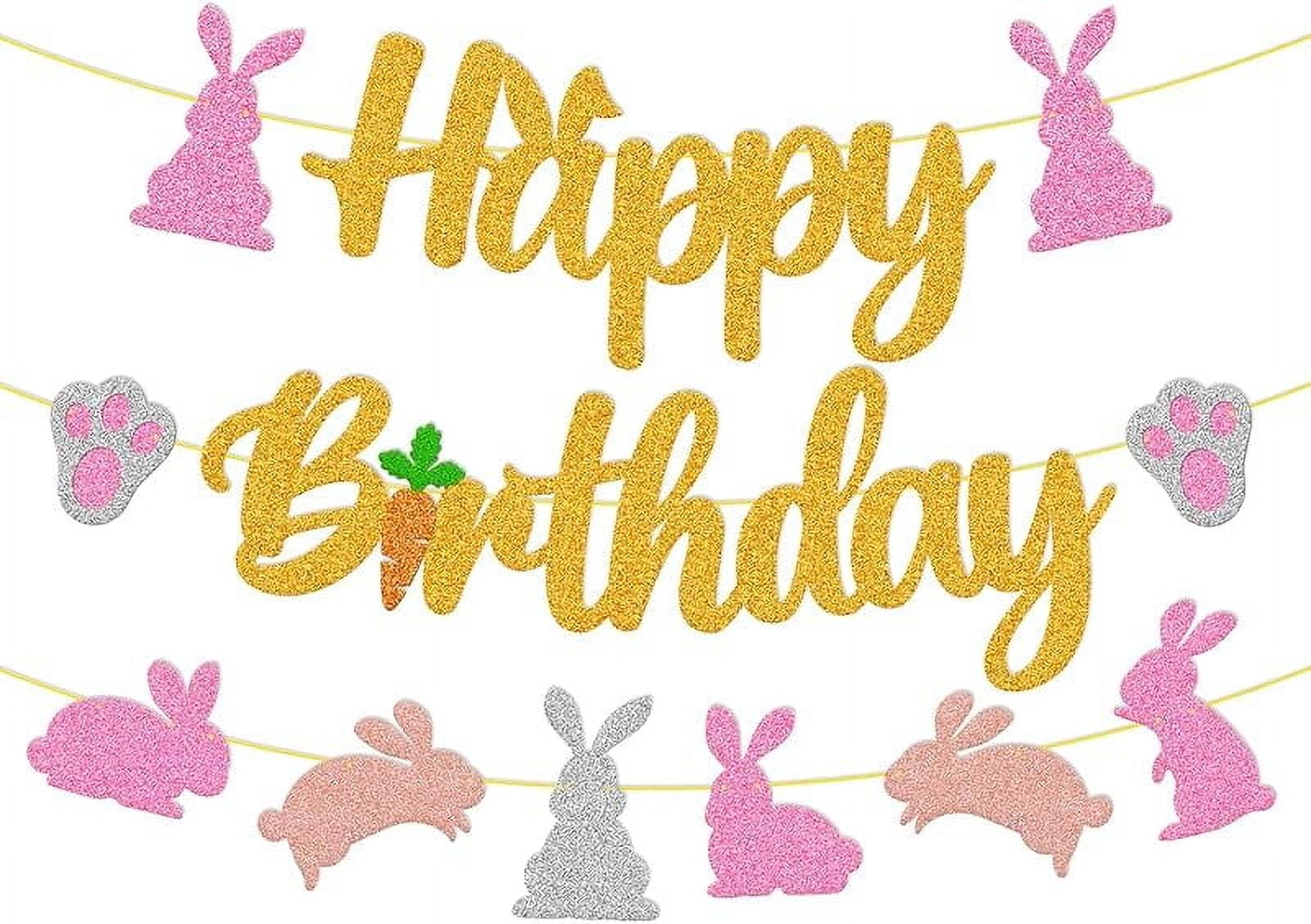 Bunny Birthday Banner Rabbit Bday Party Decorations Bunny Paw Ears ...