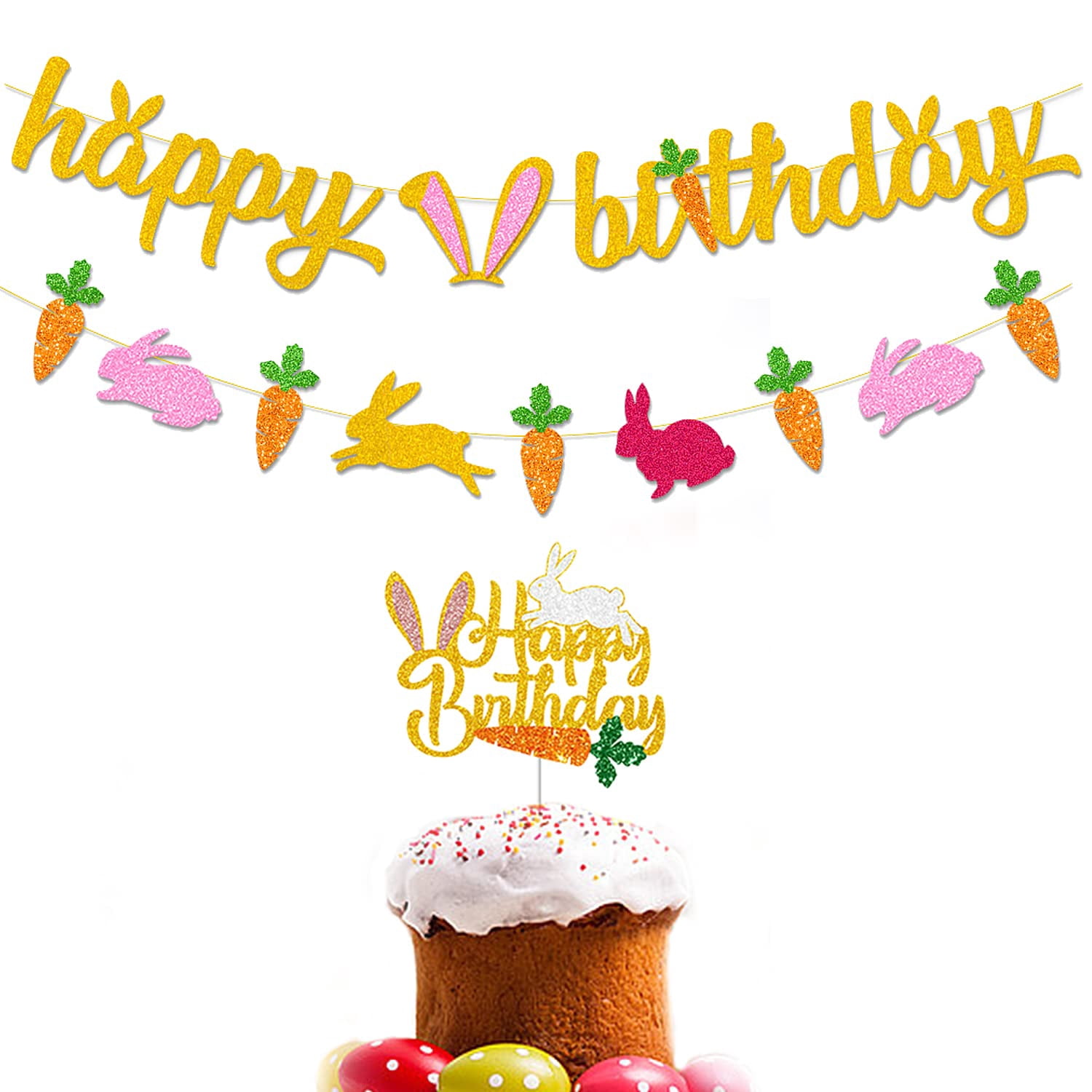 Bunny Birthday Decorations, Easter Happy Birthday Banner, Happy Easter ...