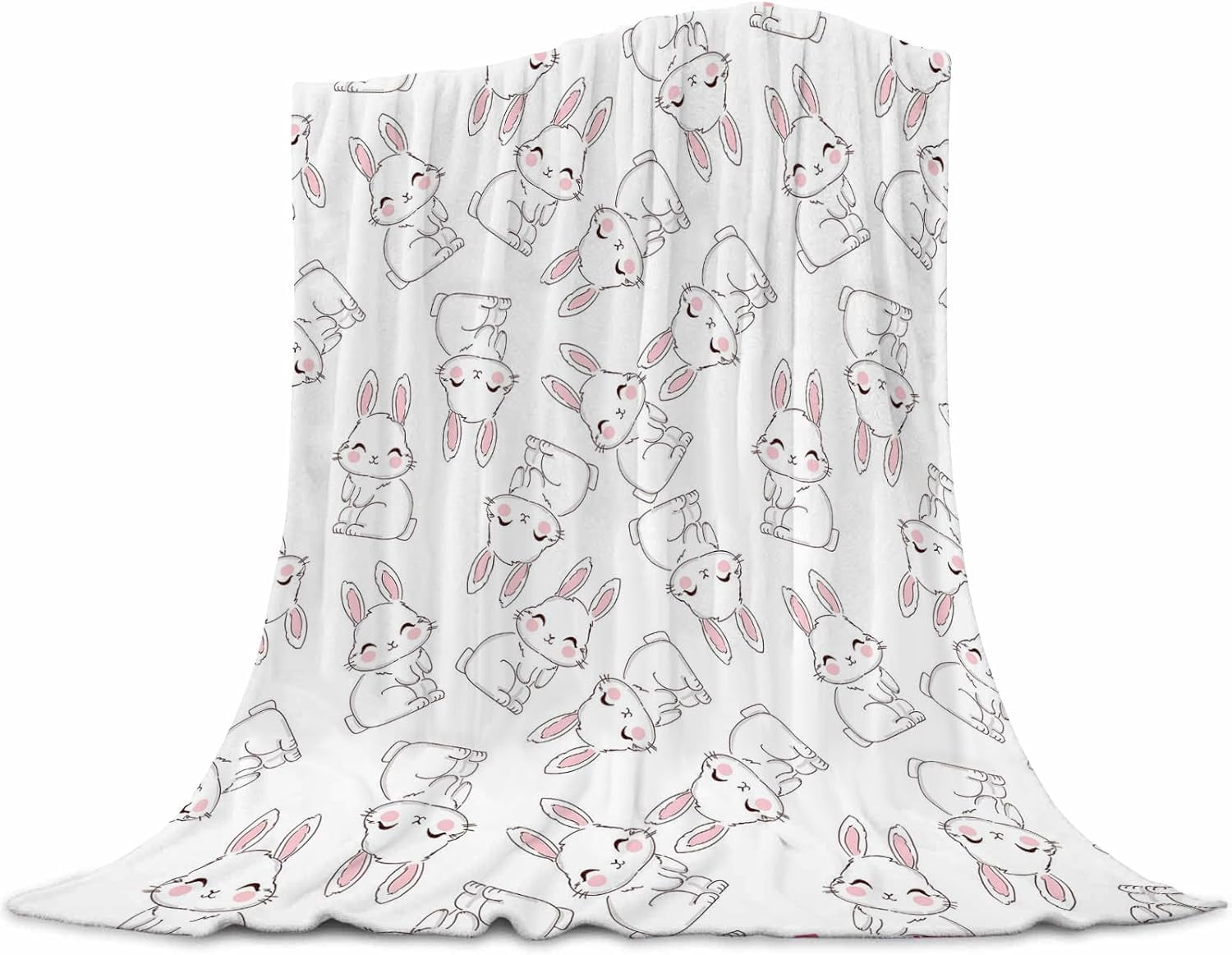 Bunny Blanket for Girls Boys 40"x50" – Hand Drawn Rabbit Flannel Fleece ...