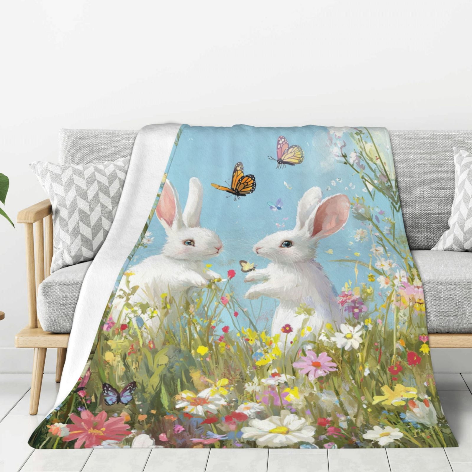 Bunny Blanket Soft Cozy Flannel Throw Blankets Cute Bunny Themed ...