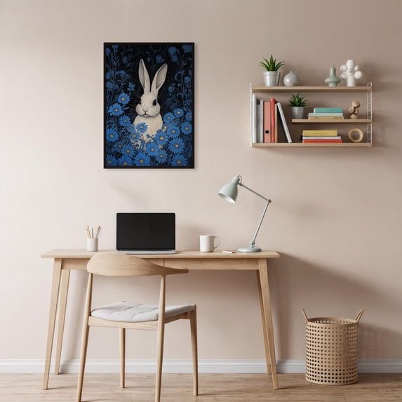 Bunny Blue Flowers Wall Art, Soft Nature Nursery Decor, Unframed Canvas ...