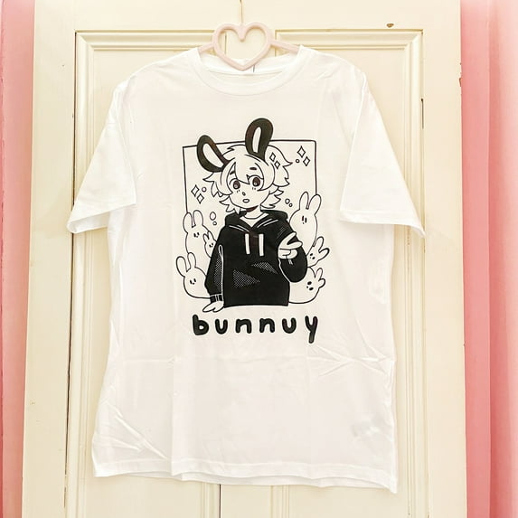 Bunny Boy Kawaii Screenprinted Bunny Graphic Tee with Cute Minimal ...