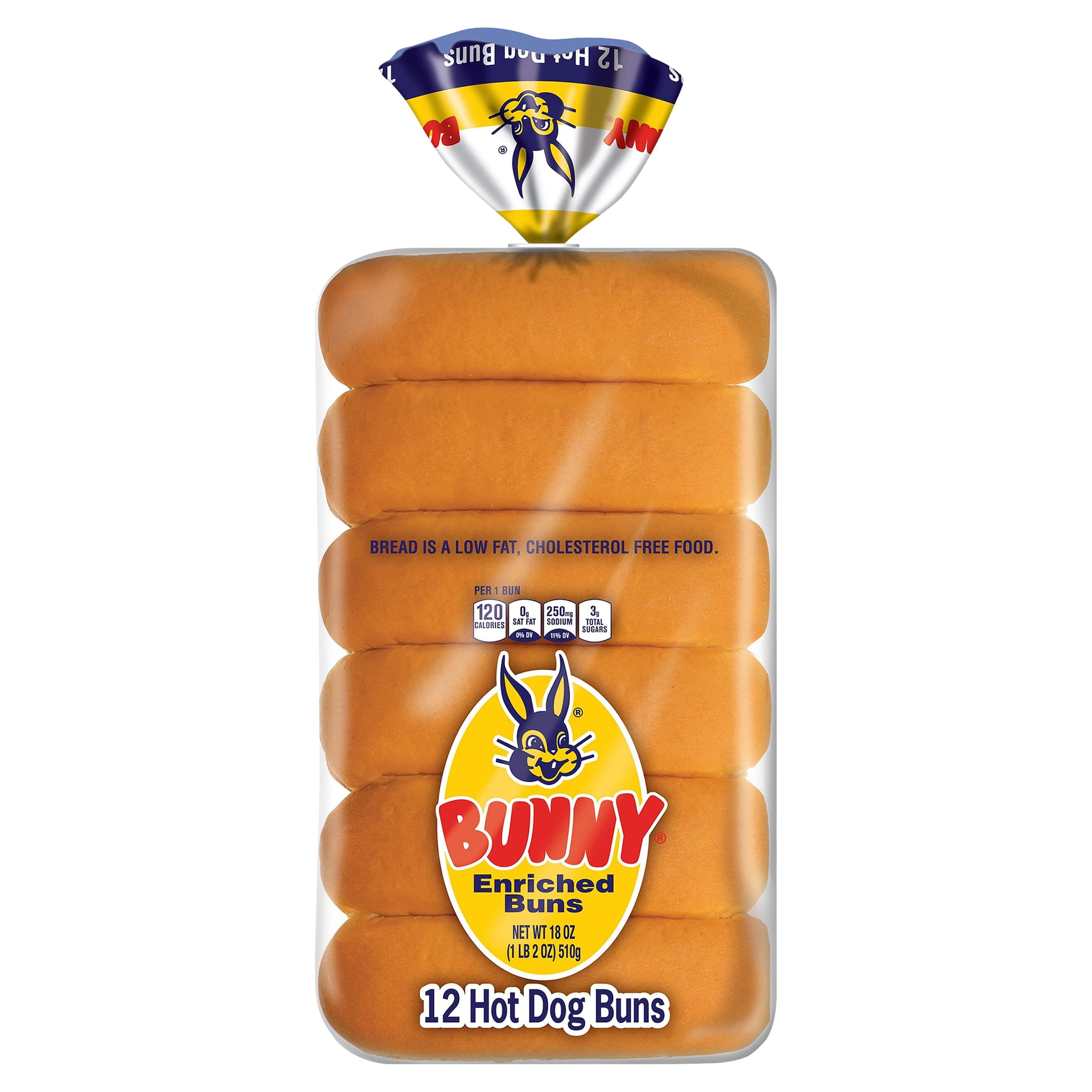Bunny Bread Hot Dog Buns, Sliced White Bread Hot Dog Buns, 18 ounce, 12 ...