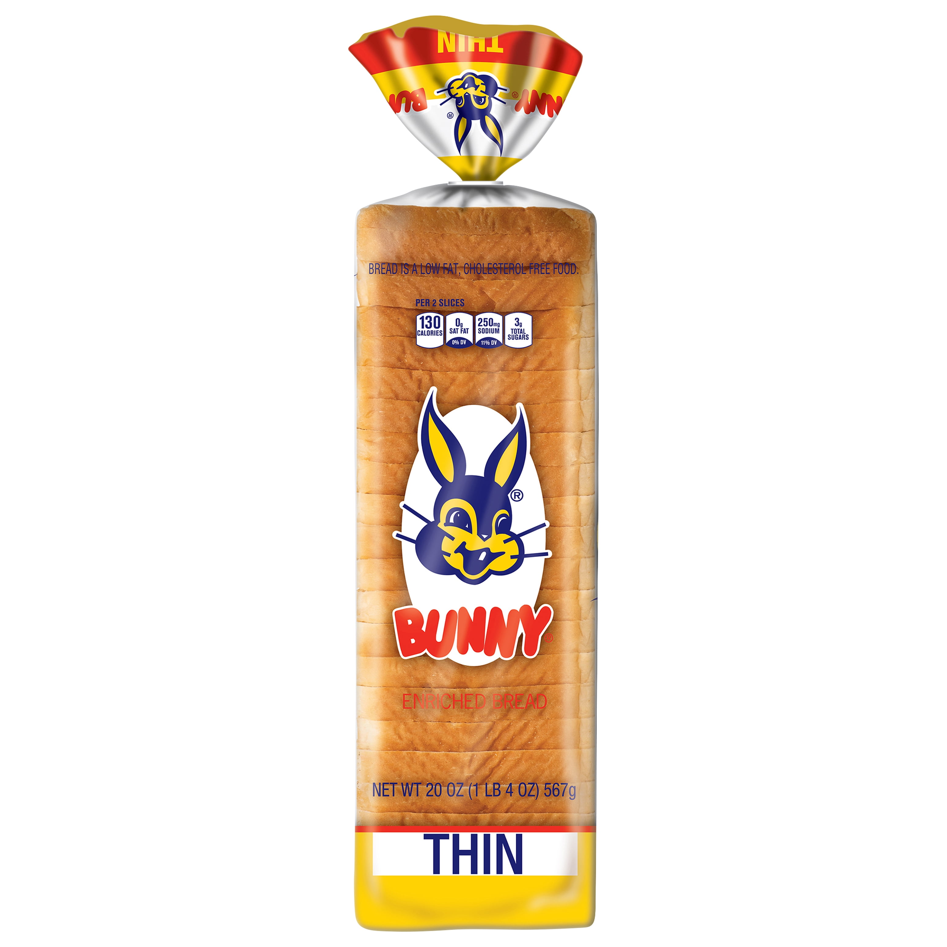 Bunny Bread Thin Sliced, Enriched Sliced White Bread, 20 oz Loaf ...