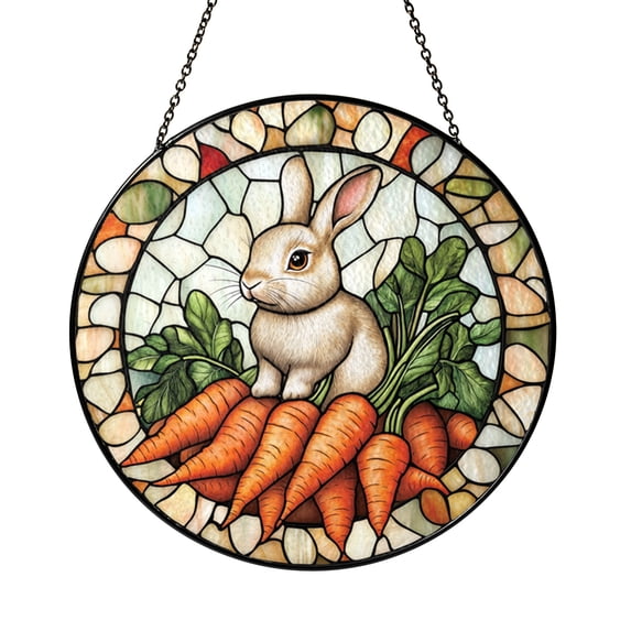 Bunny Carrot Pile Stained Glass-Style Window Suncatcher Decor ...