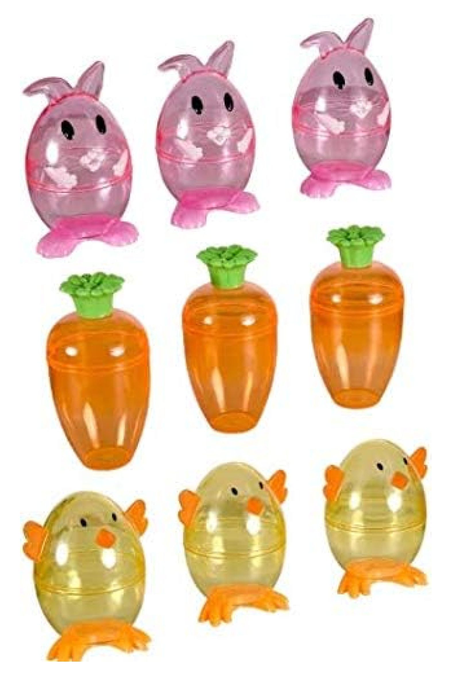 Bunny, Carrot, and Chick Plastic Shaped Fillable Easter Egg Containers ...