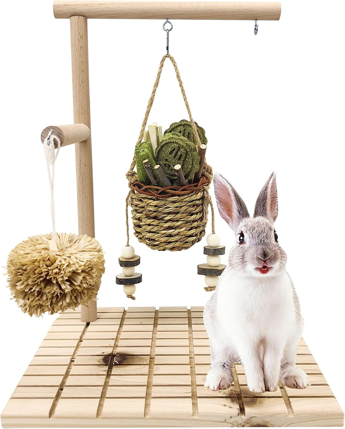 Bunny Chew Toys for Teeth Grinding, Rabbit Wooden Scratch Board Feet ...