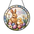 Bunny Chick Spring Stained Glass Window Decor, Floral Hanging Art Panel ...